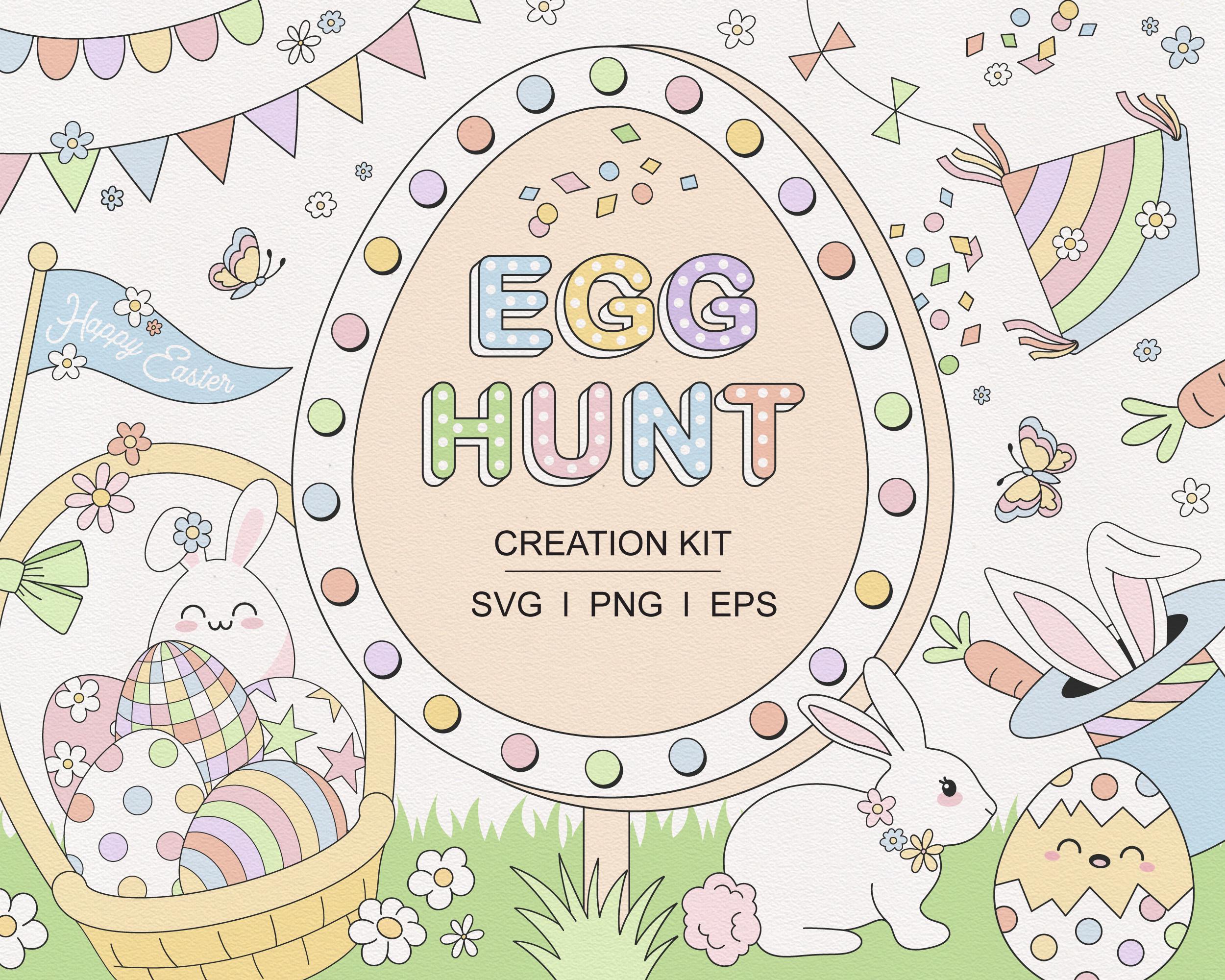 Pastel Easter Egg Hunt Clipart Kit | Spring Bunny PNG Set | Kawaii ...