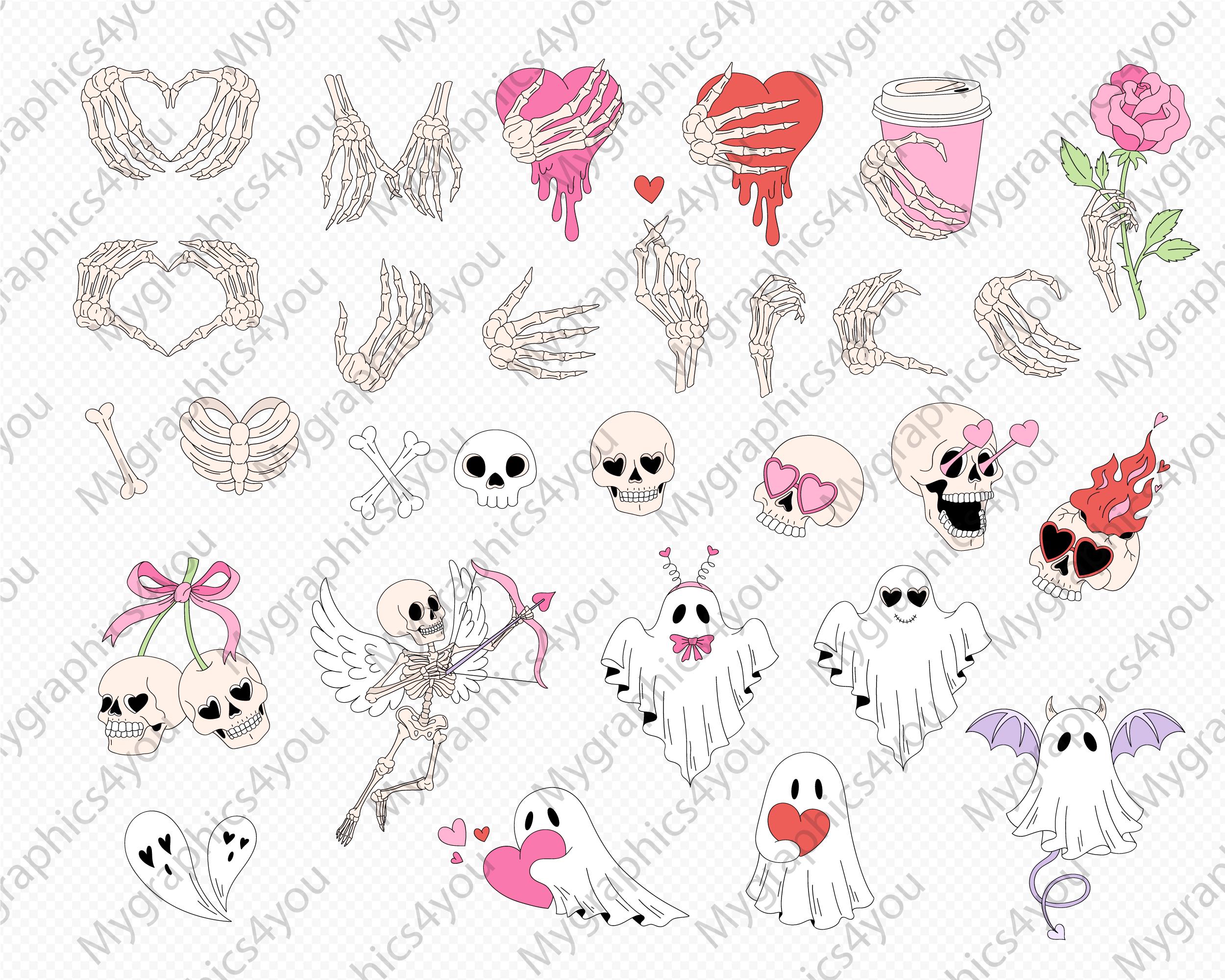 Spooky Pastel Goth Creepy Valentines Day Ghost Skeleton Cupid Scull ...