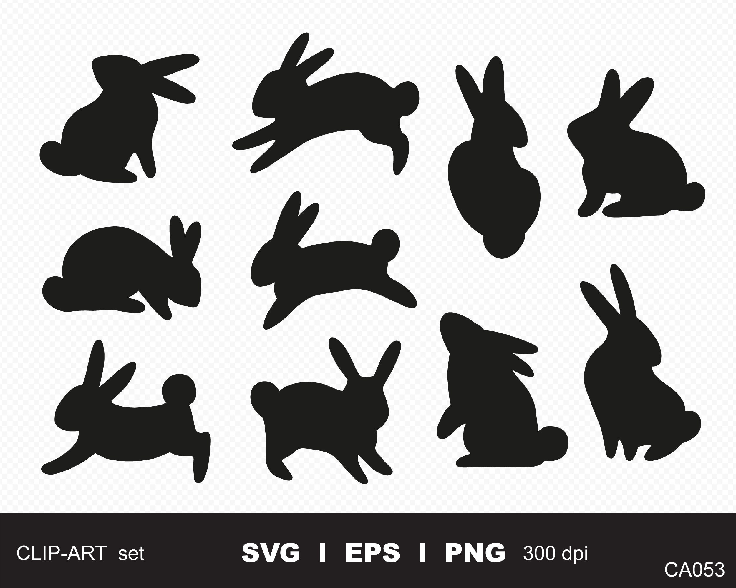 Easter Bunny shapes digital clipart set Spring Rabbit Black - Etsy Polska