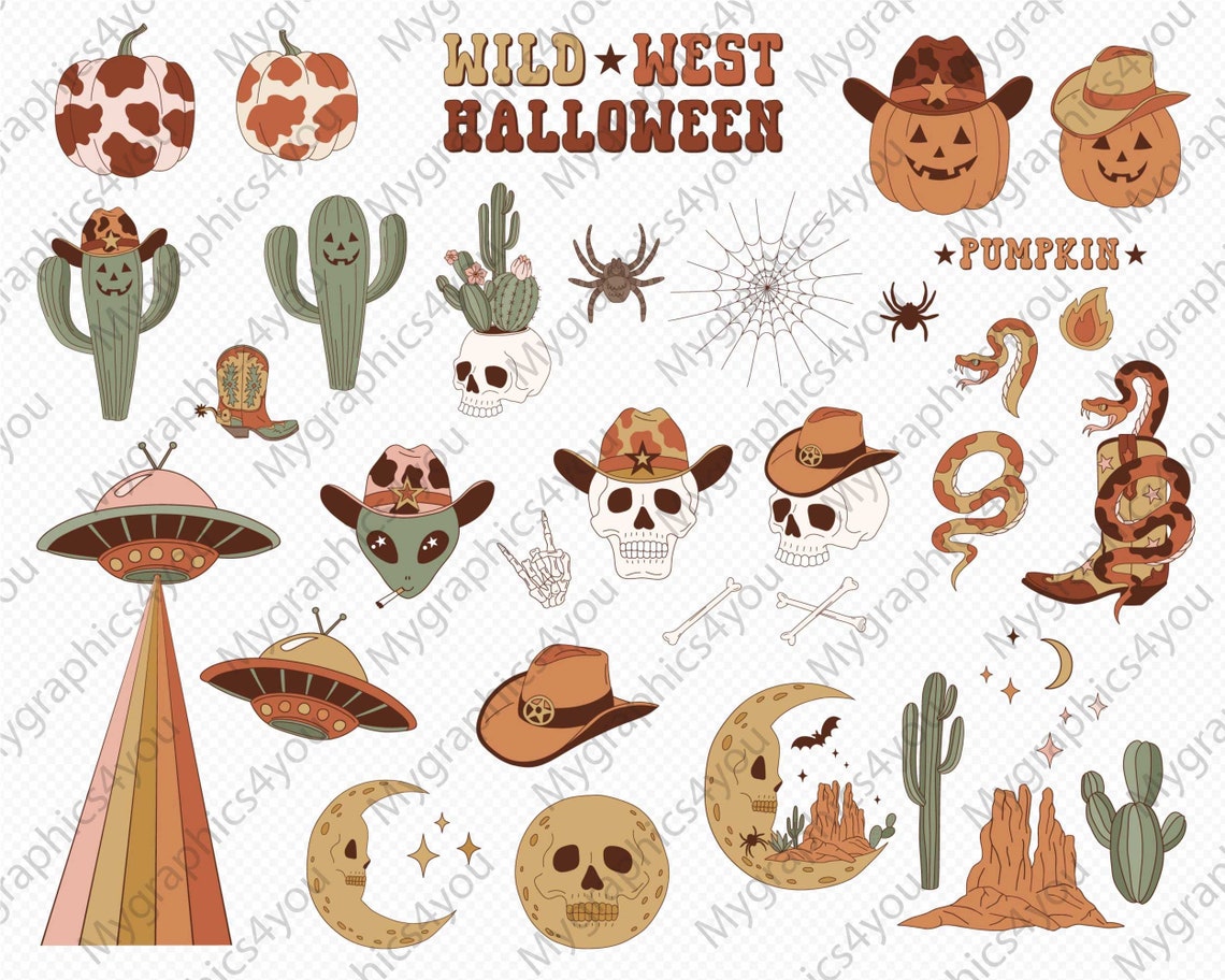 Western Halloween Fall Cowboy Ghost Alien Country Pumpkin - Etsy