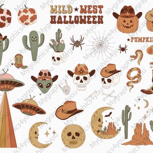 Western Halloween Fall Cowboy Ghost Alien Country Pumpkin Spooky Cactus ...