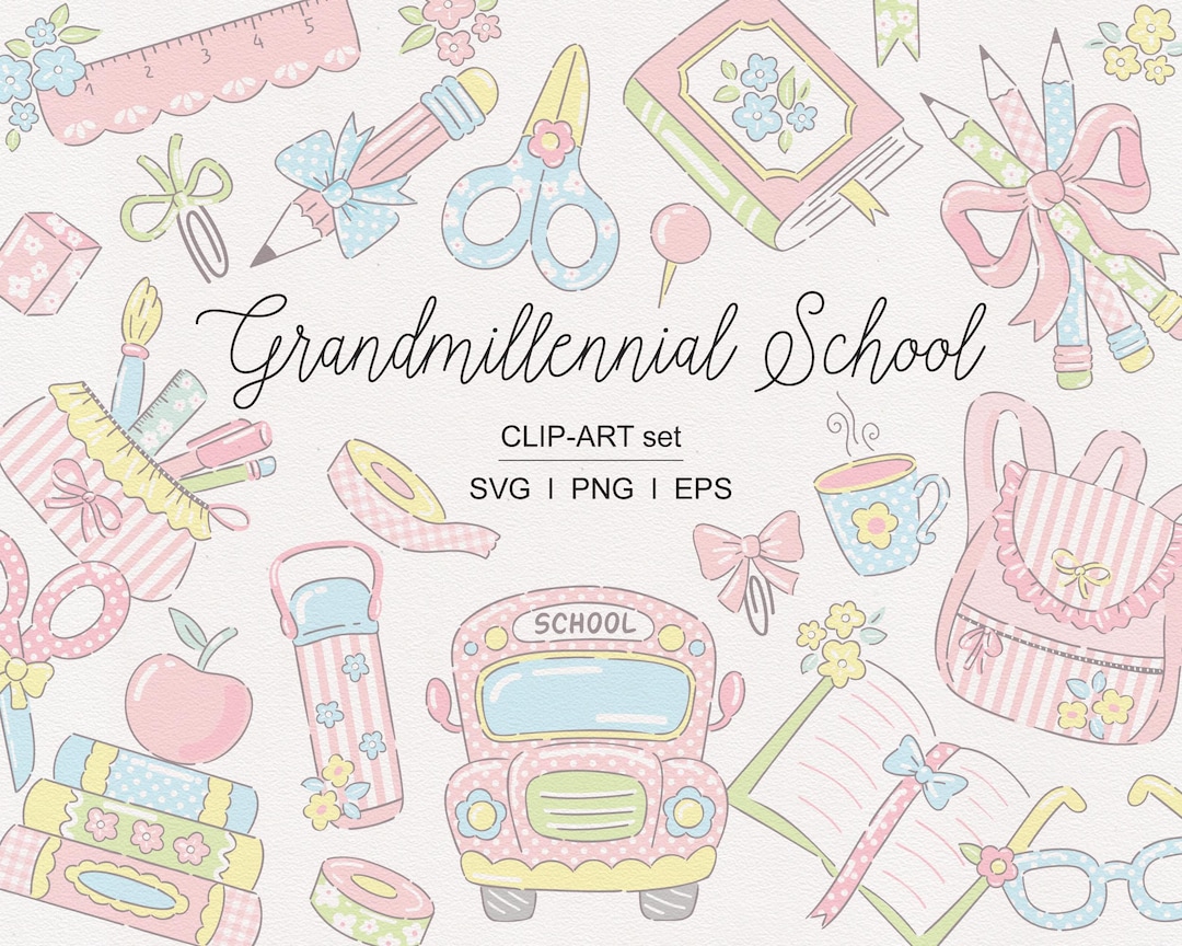 Grand Millennial Preppy Teacher School Clipart Set – Vintage Back to ...