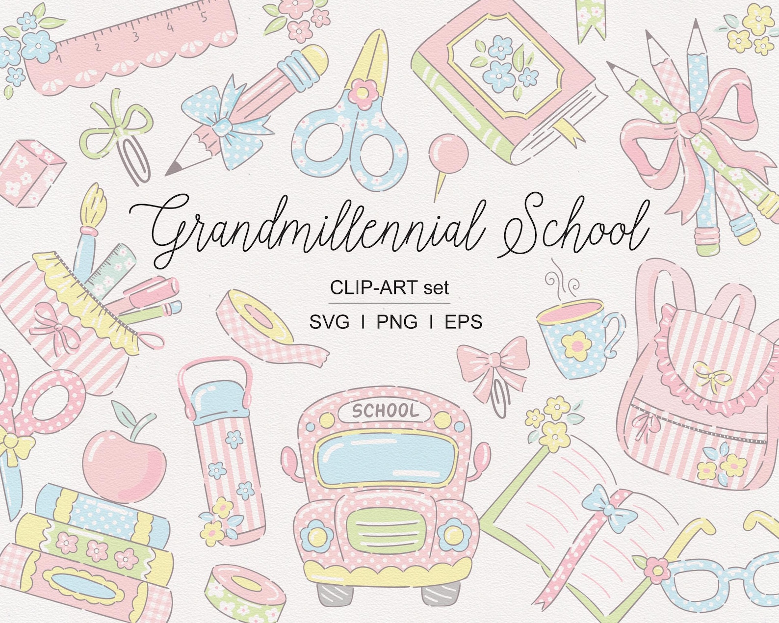 Grand Millennial Preppy Teacher School Clipart Set – Vintage Back to ...