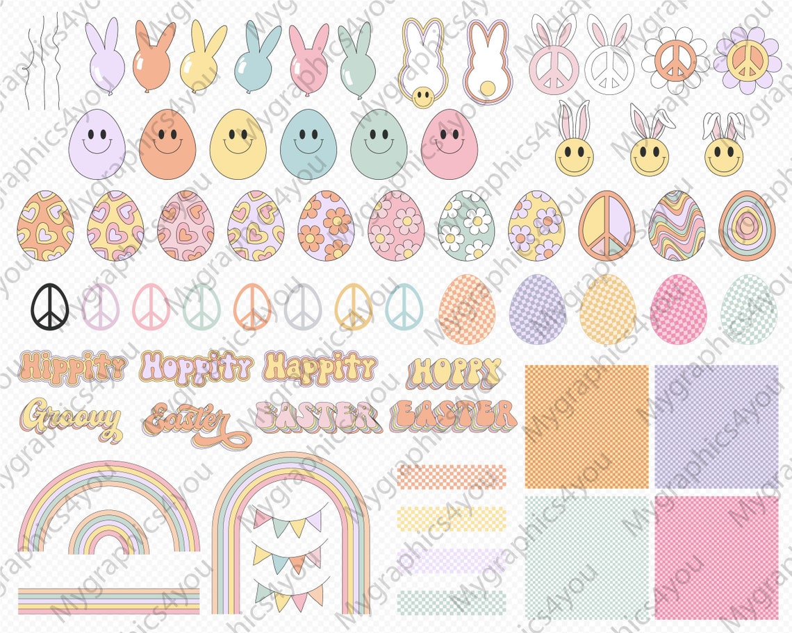 Retro Hippie Easter Groovy Chick Disco Bunny Babe Easter Eggs Dino ...