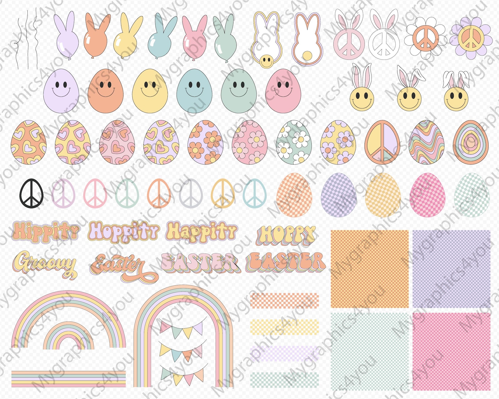 Retro Hippie Easter Groovy Chick Disco Bunny Babe Easter Eggs - Etsy