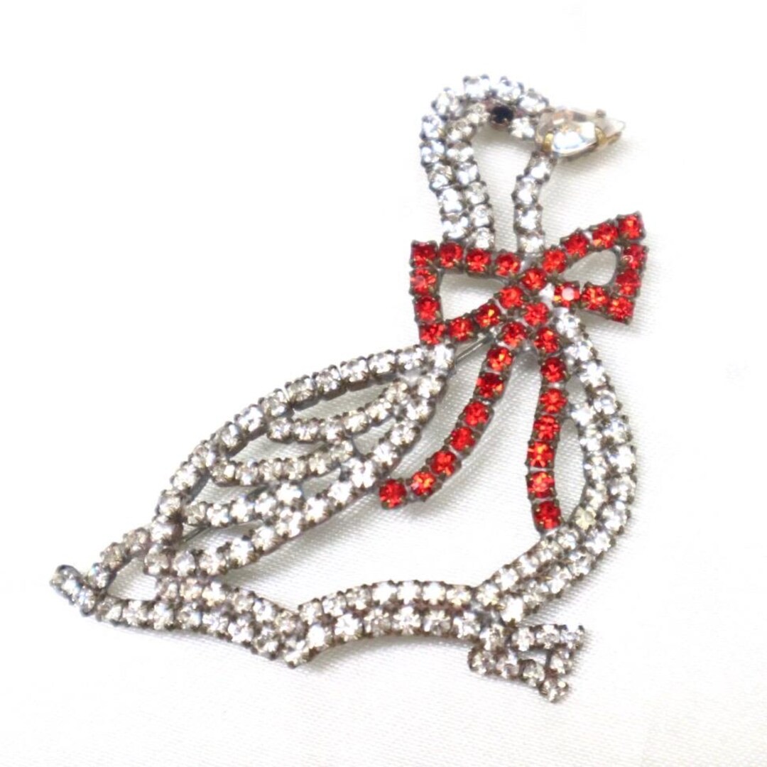 Vintage Goose Pin With Prong-set Clear and Red Rhinestones - Etsy
