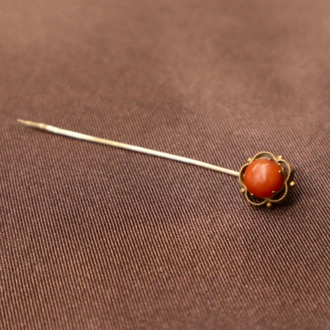1920's European 16 Karat Gold Red Coral Stickpin - Etsy