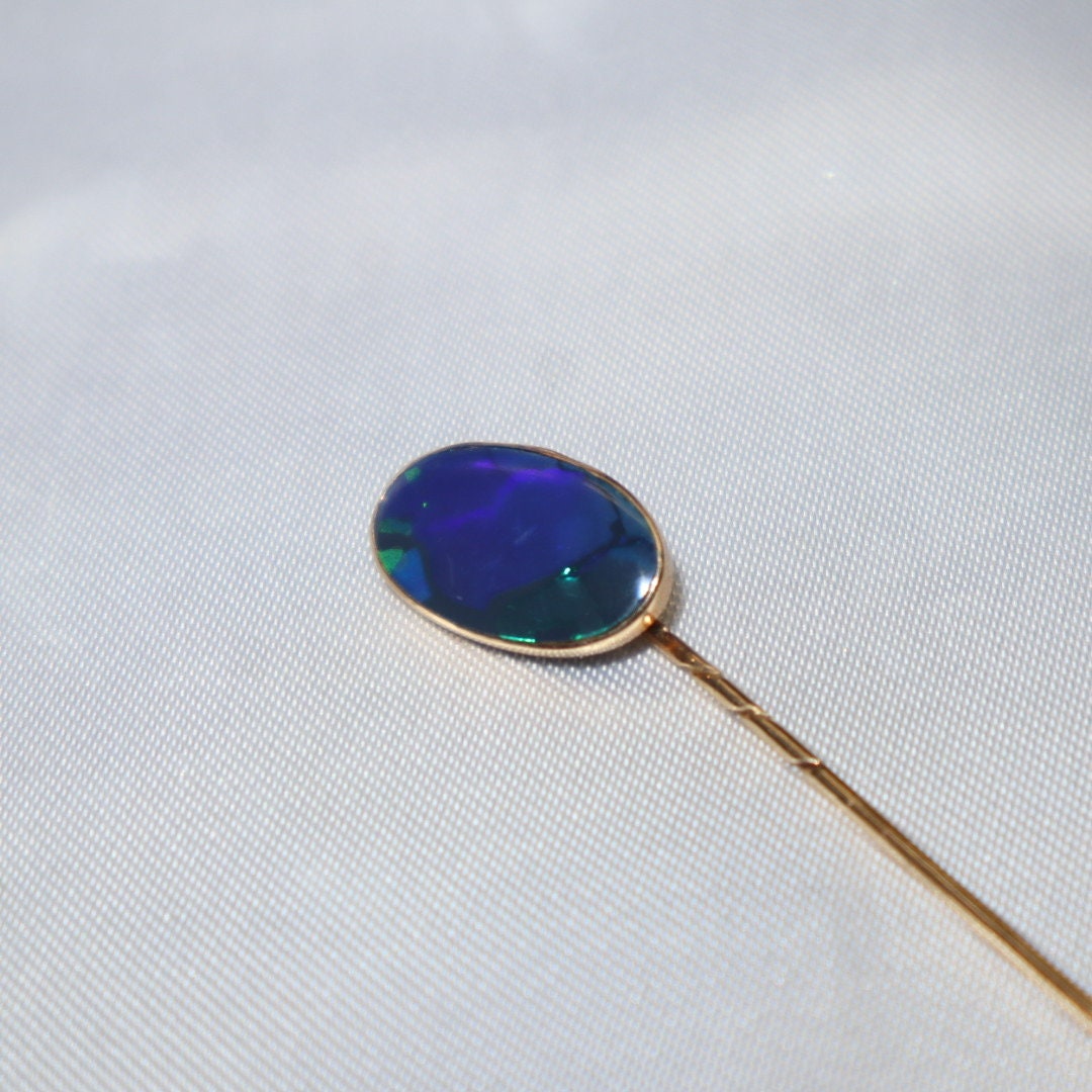 Vintage 18 Karat Gold & Australian Black Opal Stick Pin Late - Etsy