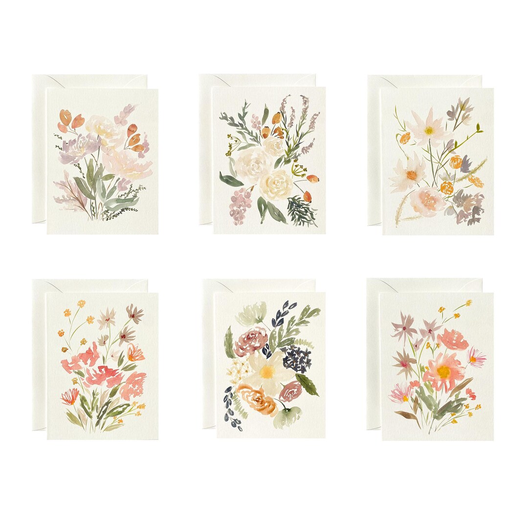 Set of Wildflower Greeting Cards - Floral Blank Cards - Watercolor ...
