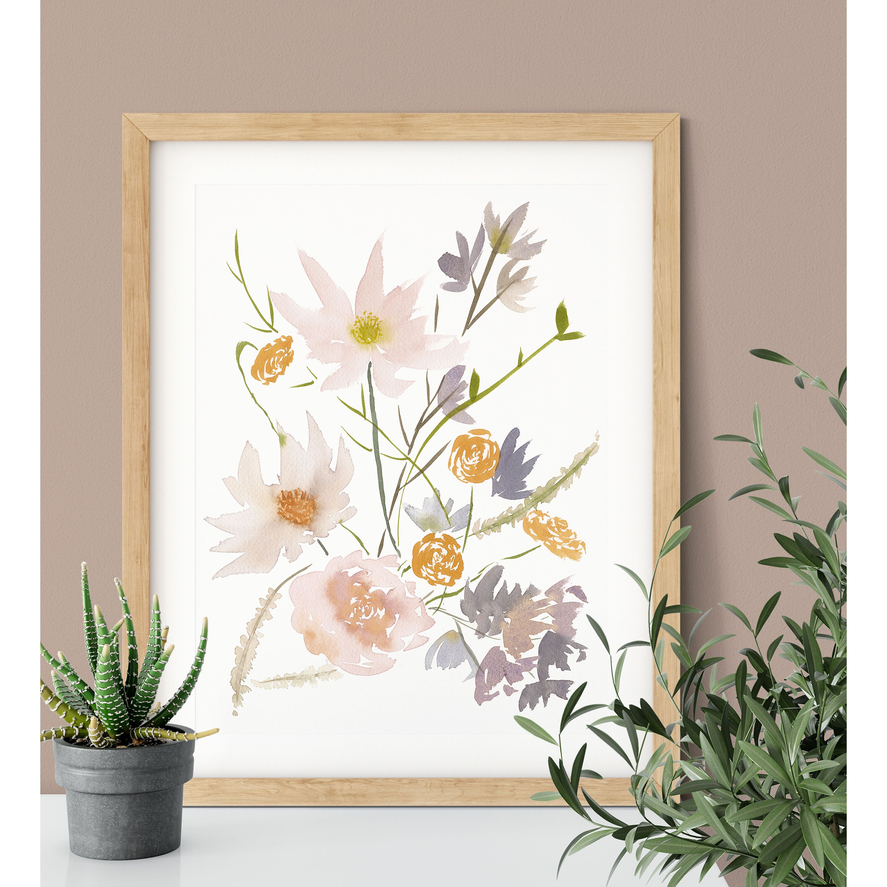 Watercolor Flower Print Pastel Floral Art Print Wildflower | Etsy