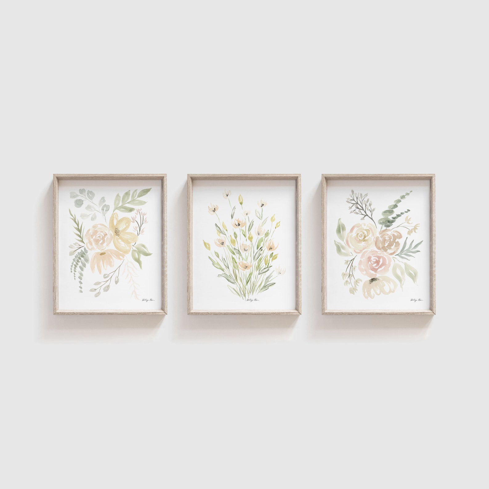 Set of 3 Watercolor Flower Nursery Art Prints Art for Baby Girl Nursery ...