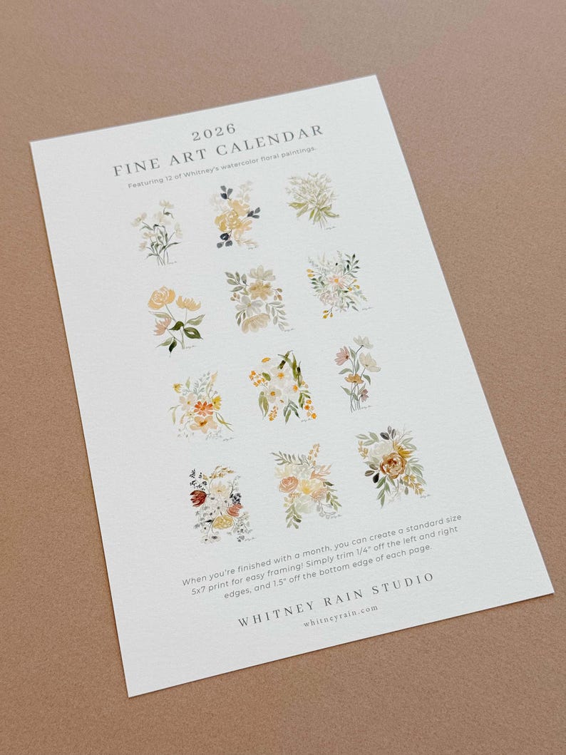 2026 Desk or Wall Calendar - Watercolor Floral Art With Optional Wood ...