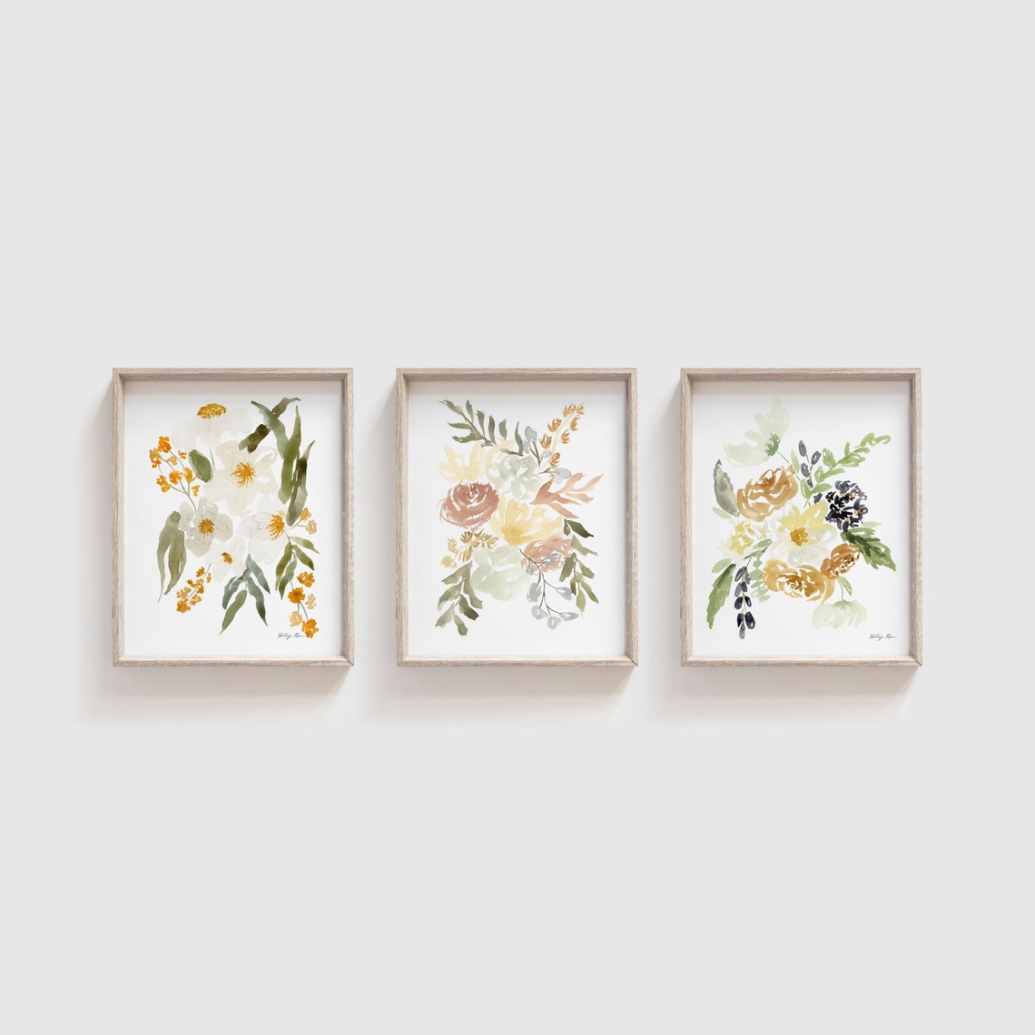Set of 3 Watercolor Flower Art Prints Coordinating Flower - Etsy