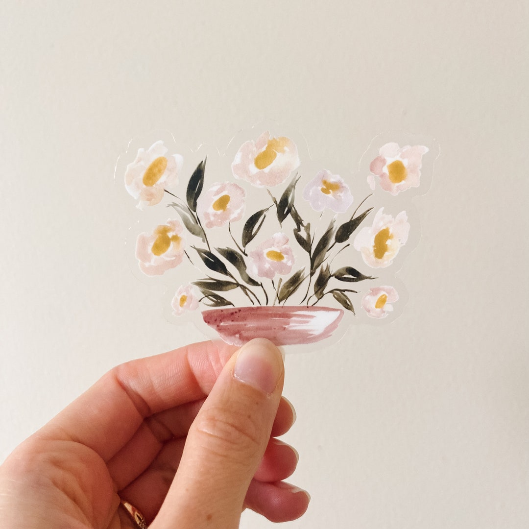 Transparent Sticker - Watercolor Flowers Sticker - Dishwasher Safe ...