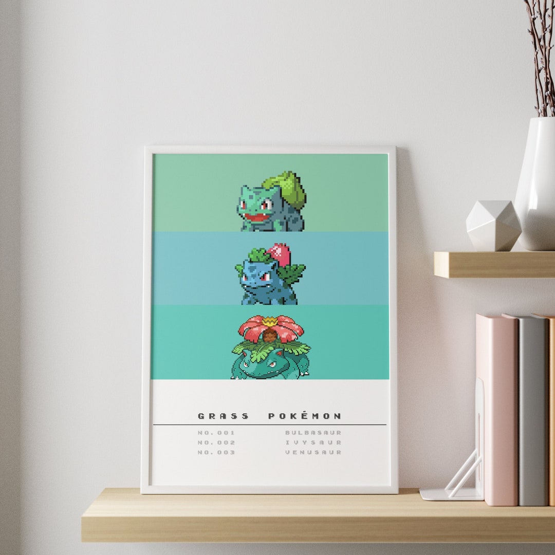 Starter Grass Pokemon Poster | Bulbasaur Ivysaur Venusaur | 8-bit / 16 ...