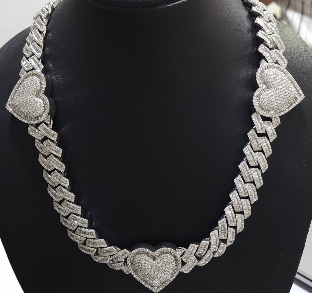 Iced Out Heart Cuban Link Chain Made in 925 Silver Studded With ...