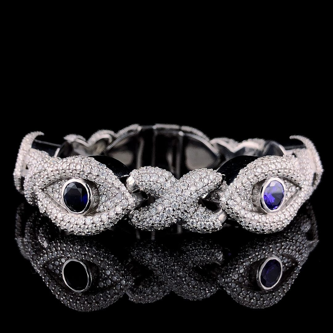 Iced Out Infinity Link Ankh Eye 9"long Bracelet Made in 925 Sterling ...