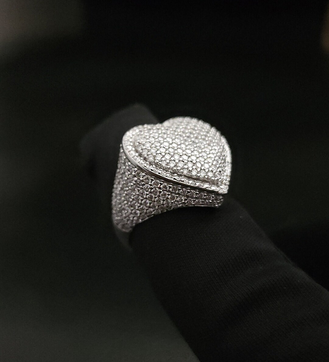 Iced Out Heart Ring Made in 925 Sterling Silver/10k Gold/14k Gold ...