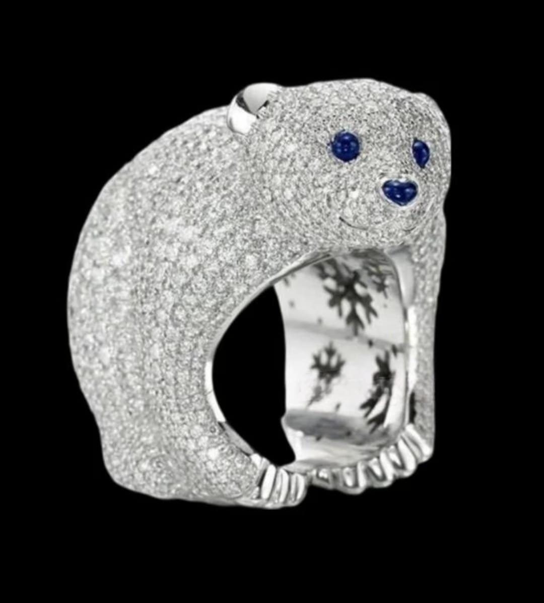 Iced Out Bear Shape Animal Ring Made in 925 Sterling Silver Embellished ...