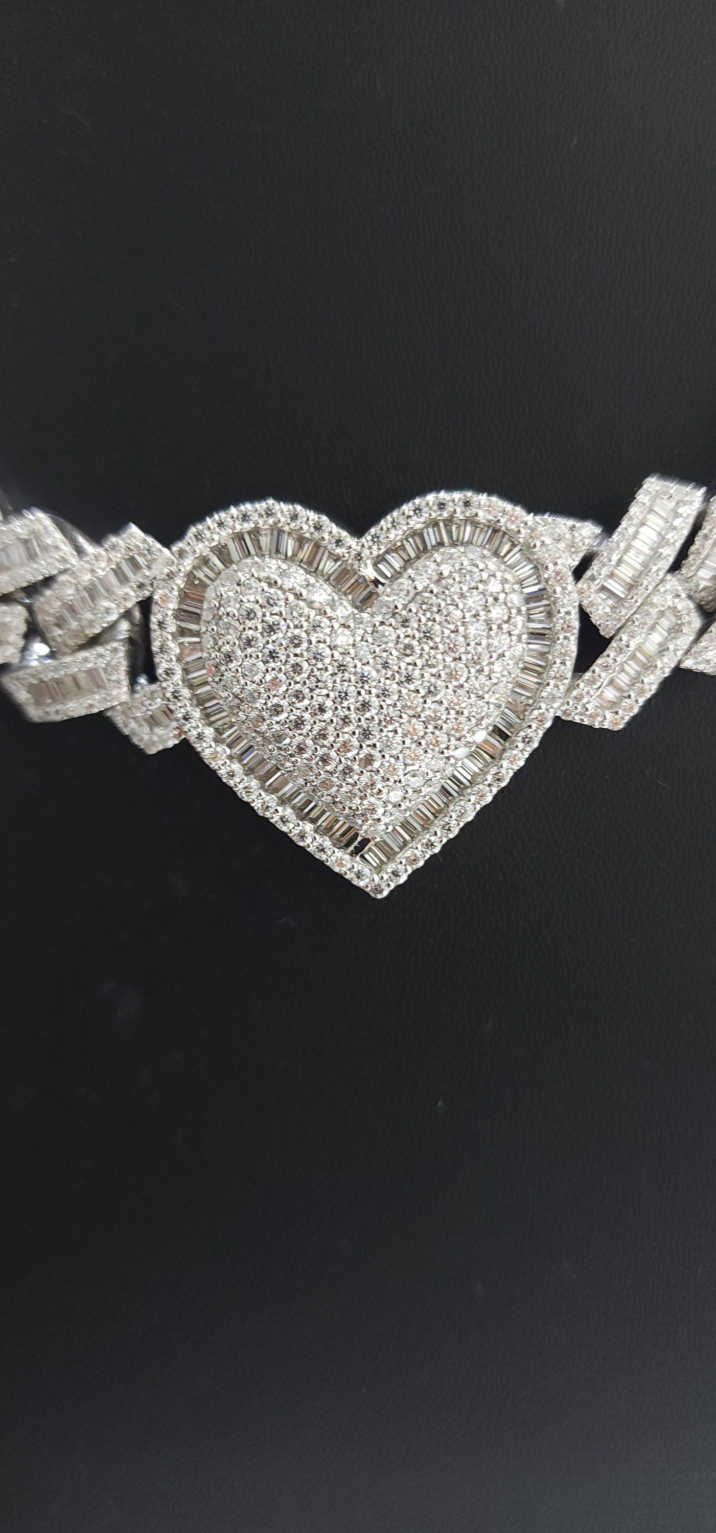 Iced Out Heart Cuban Link Chain, 925 Silver Moissanite - Etsy