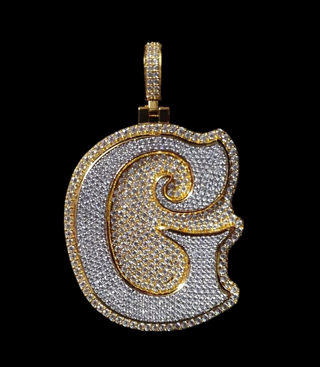 Iced Out Initial G Letter Pendant 3"long 1.25"wide Made in 925 Sterling Silver Embellished With ...
