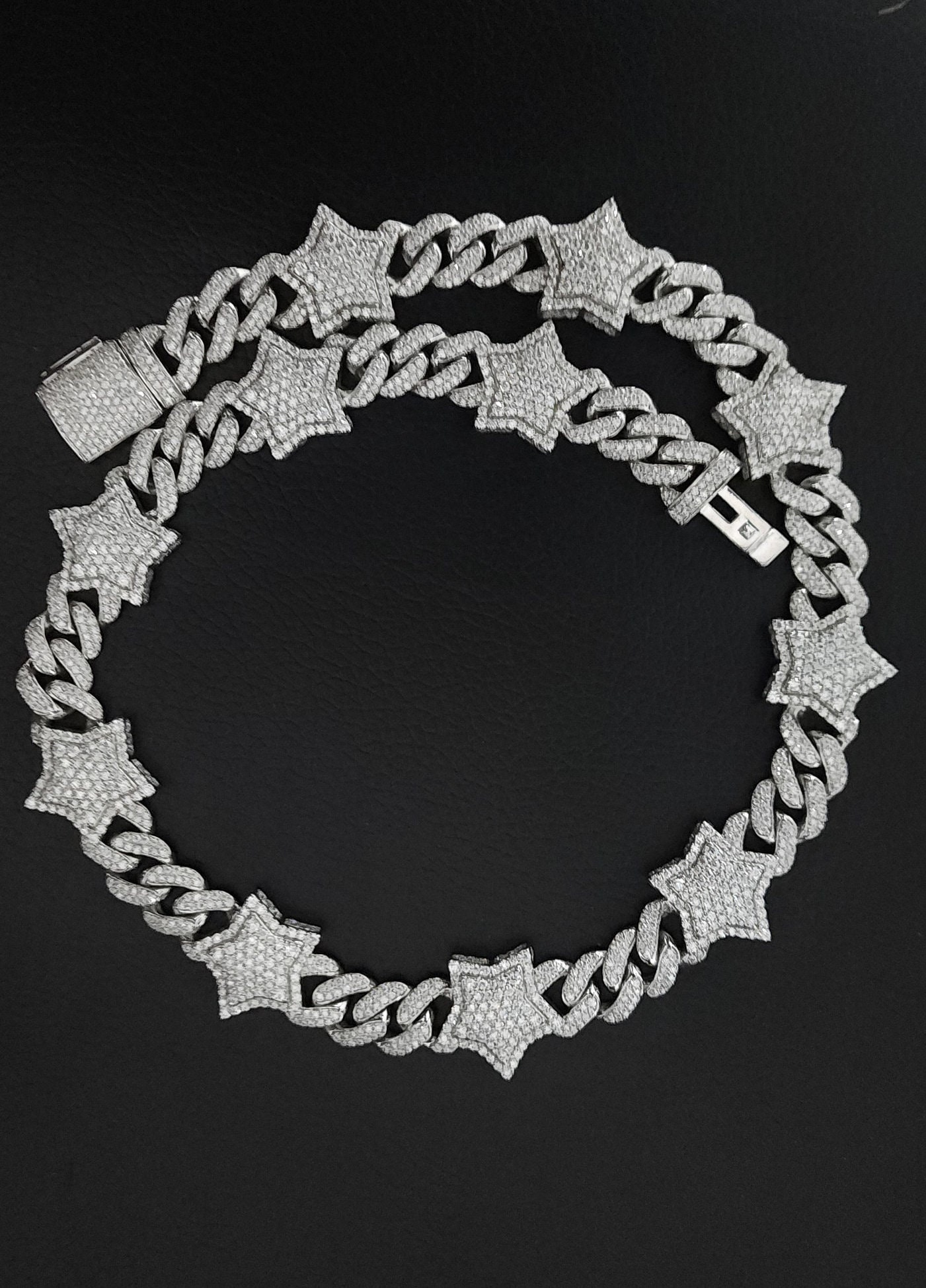 Miami Cuban Link With Star Chain in 925 Silver Studded With - Etsy
