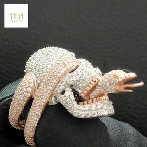 3D Skull Face Snake Ring Made in 925 Sterling Silver Studded With VVS ...
