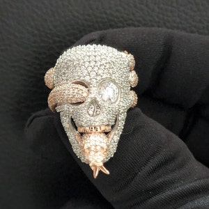 3D Skull Face Snake Ring Made in 925 Sterling Silver Studded With VVS ...