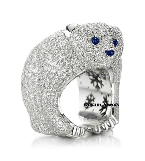 925 Sterling Silver Unique Cute Bear Shape CZ Beautiful Ring | Etsy