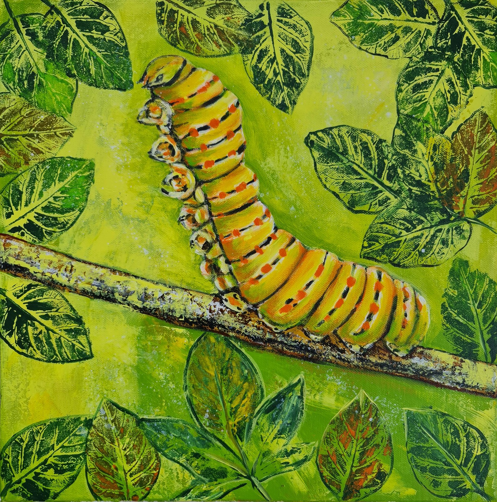 Caterpillar Insect Original Painting, Acrylics on Canvas, Impressionism ...