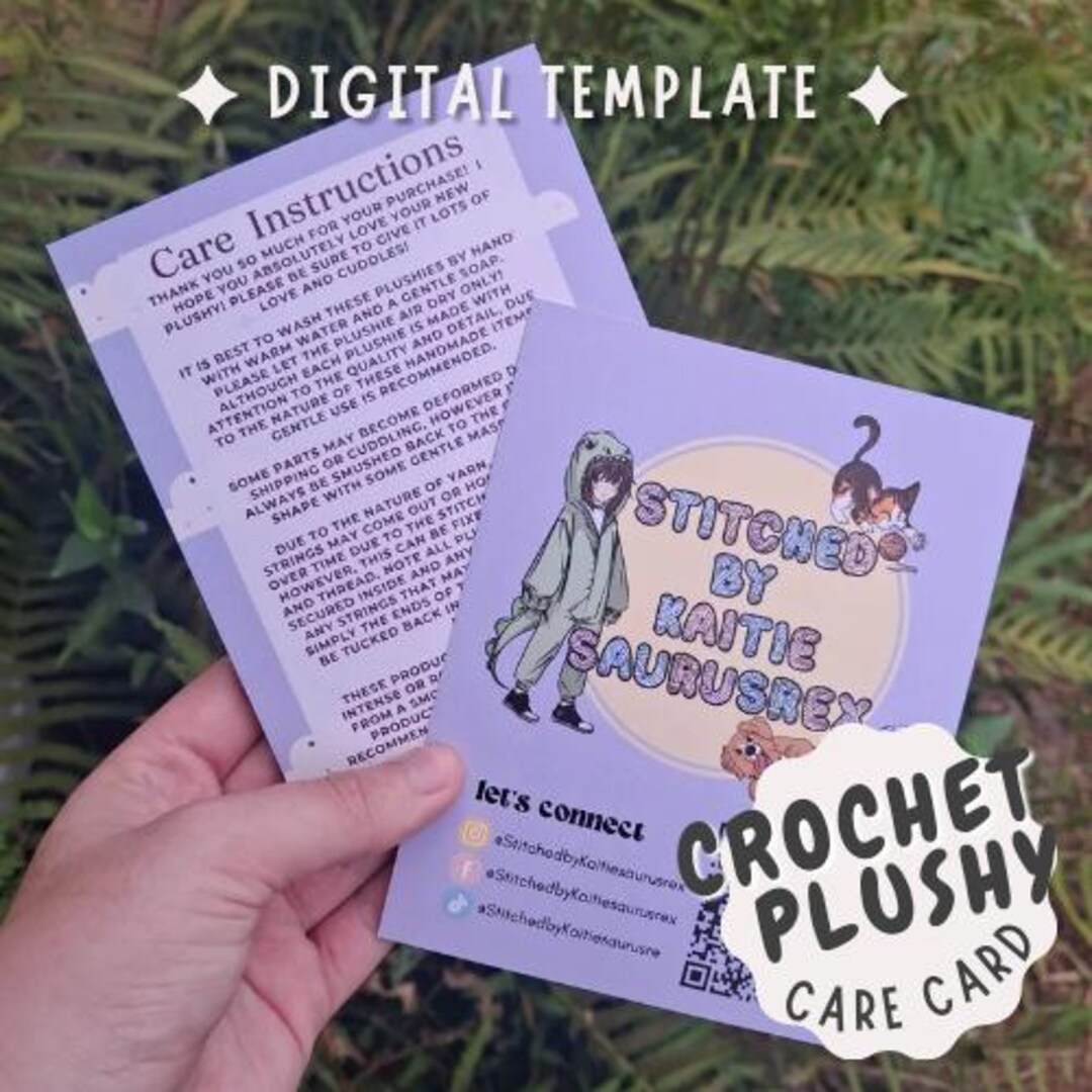 Crochet Plushy Care Instruction Card Template - Etsy