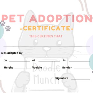 Pet Adoption Certificate | Pretend Play | Instant Download | Montessori ...