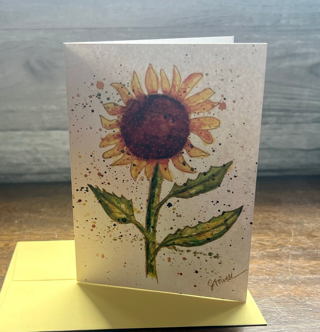 Gold Sunflower Watercolor Cards, Sunflower Greeting Cards, Sunflower ...
