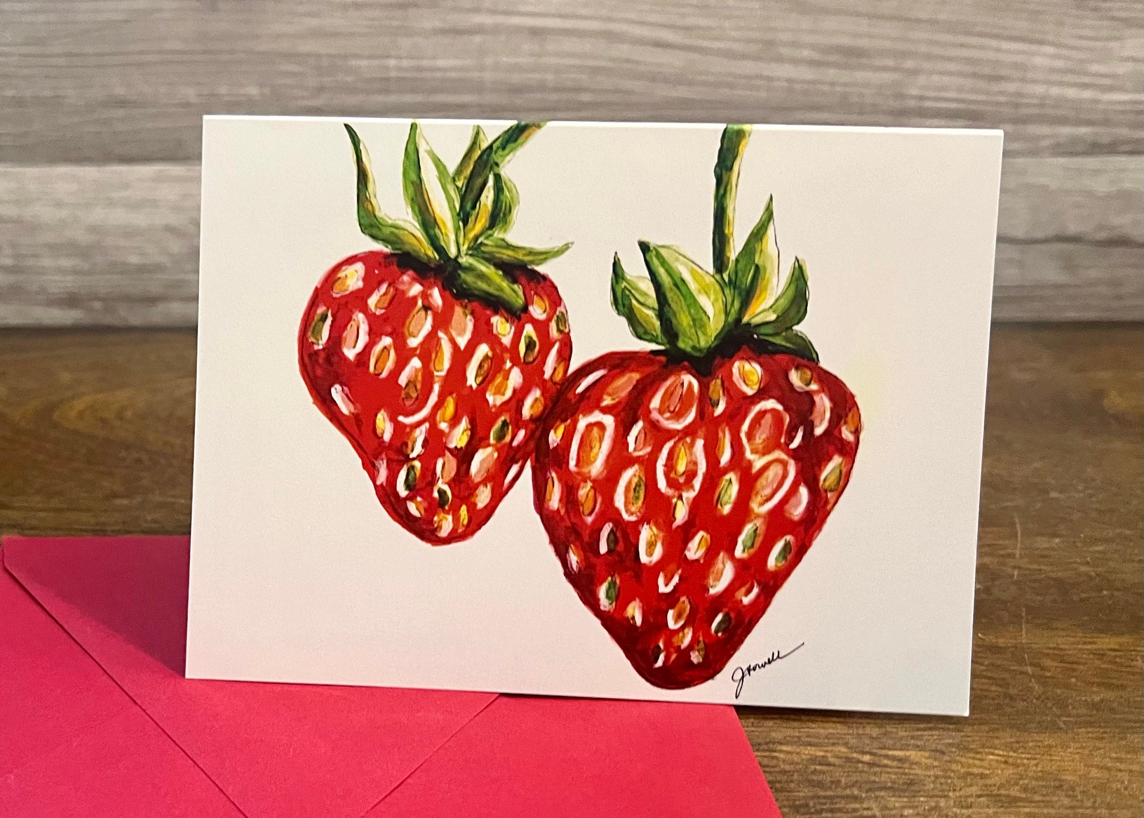 Strawberry Watercolor Card, Watercolor Blank Card, Fruit Greeting Card ...