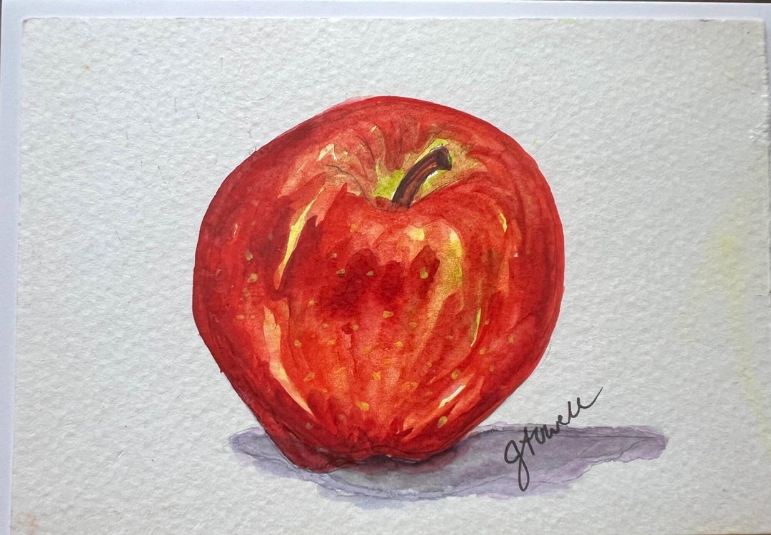 Hand Painted Apple Card, Thank You Card, Teacher Card, Apple Watercolor ...