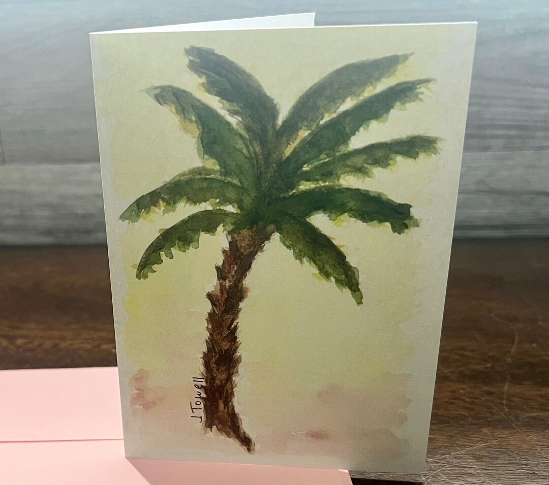 Palm Tree Watercolor Card, Palm Tree Greeting Card, Beach Card, Palm ...