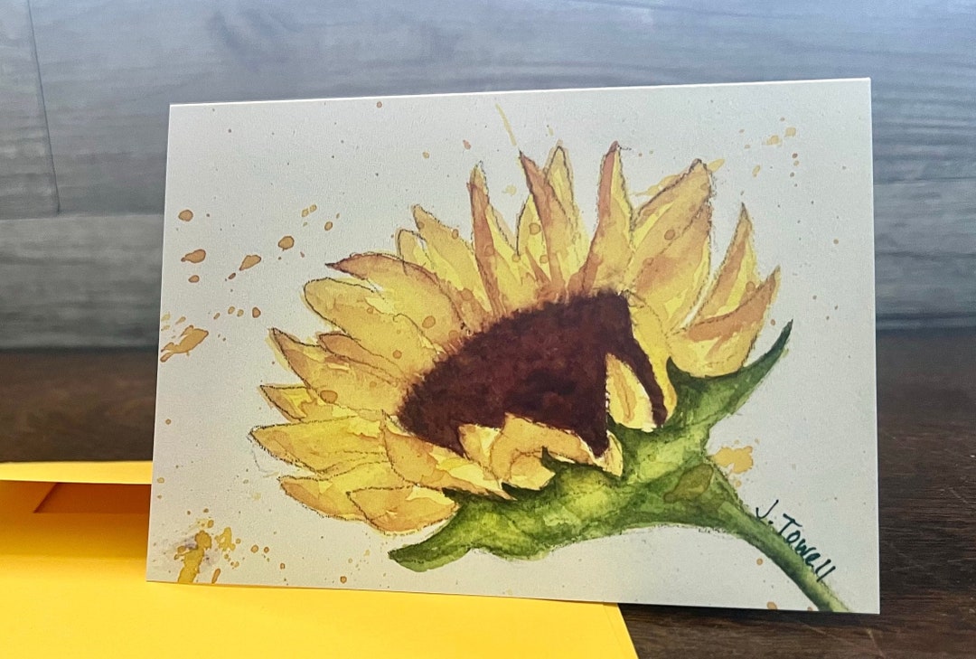 Yellow Sunflower Watercolor Cards, Sunflower Greeting Cards, Sunflower ...
