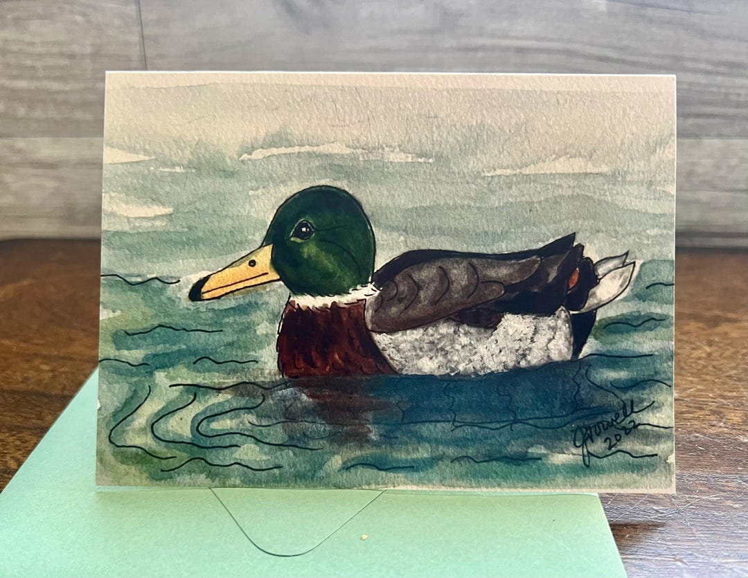 Mallard Duck Note Card, Duck Card, Card for Hunters, Mallard Card, Duck ...