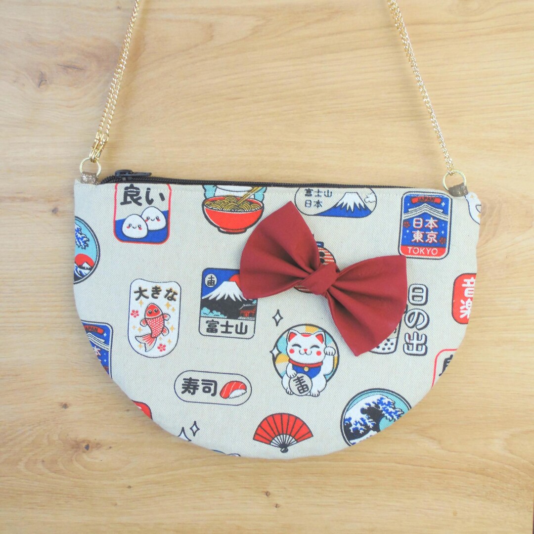 Maneki Neko Shoulder Bag: Japanese Lucky Cat Purse With Red Bow - Etsy