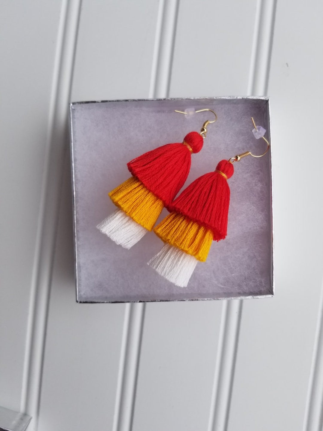 Kansas City Chiefs Themed Earrings - 3 Tier Ombre - Cotton - Etsy
