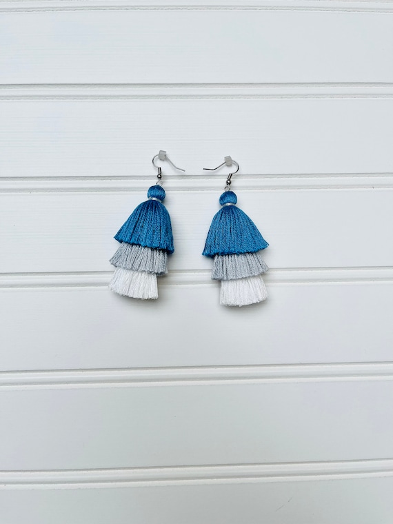 Detroit Lions Themed Earrings 3 Tier Ombre Cotton - Etsy