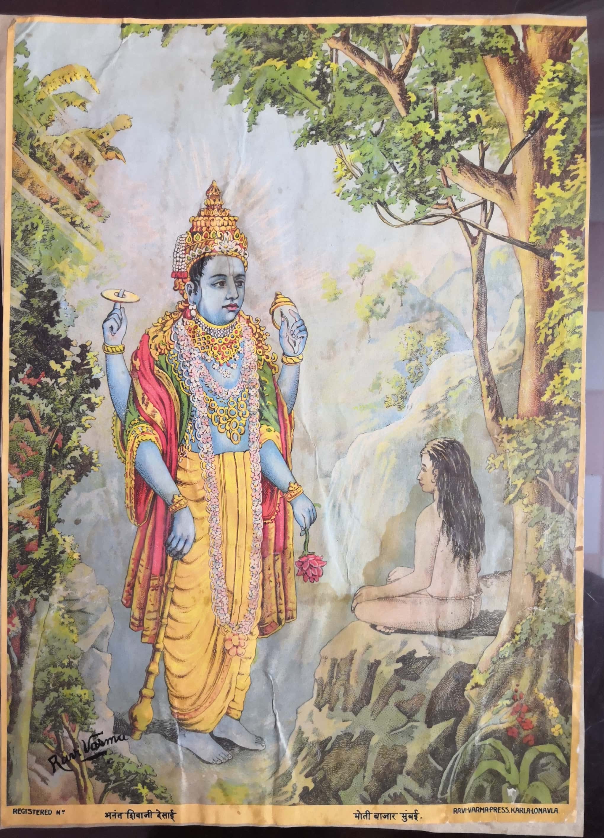 Ravi Varma Print Vishnu & Dhurva Hindu Deity Vintage Indian | Etsy