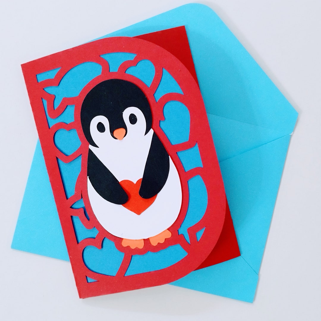 SVG Cut Files Card Penguin Love Template Happy Valentine's Day Birthday ...
