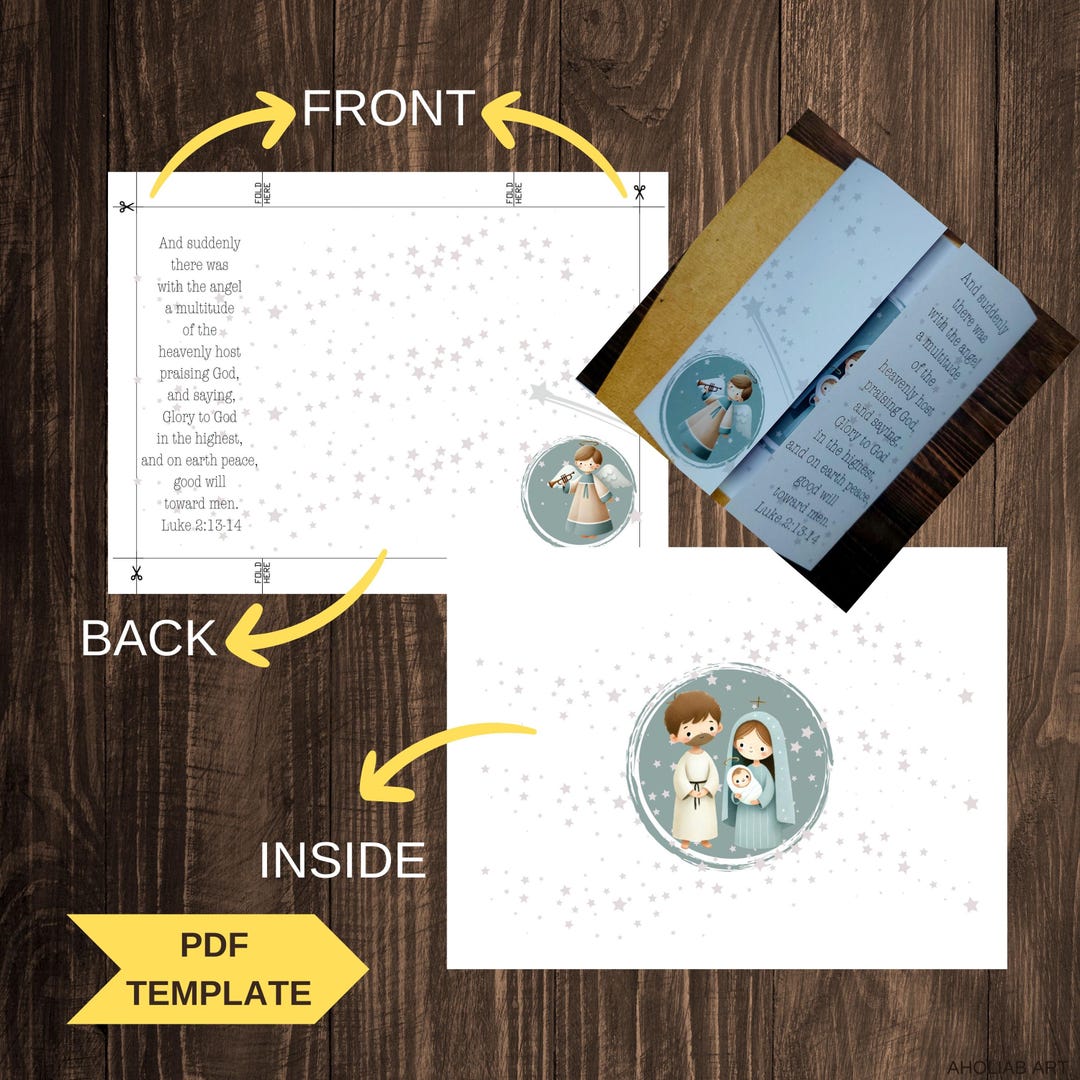PDF Templates Printable Gate Fold Card DIY Christmas Card for Kids ...