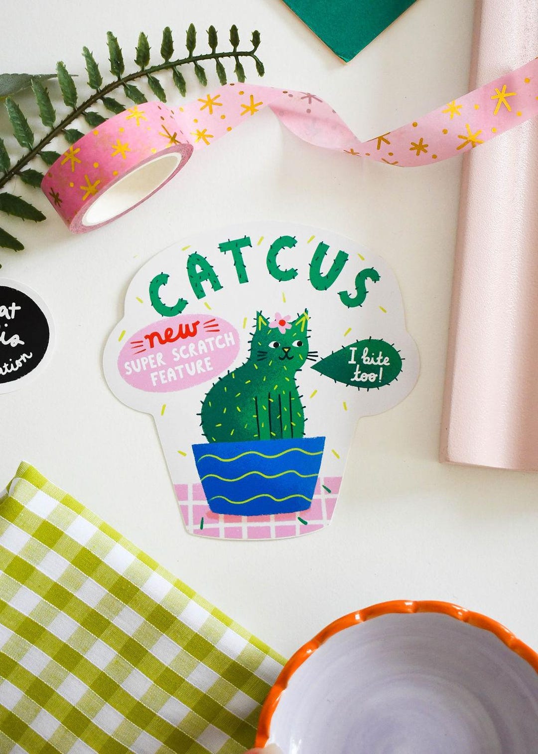 Catcus - Colourful Vinyl cat Sticker - Etsy