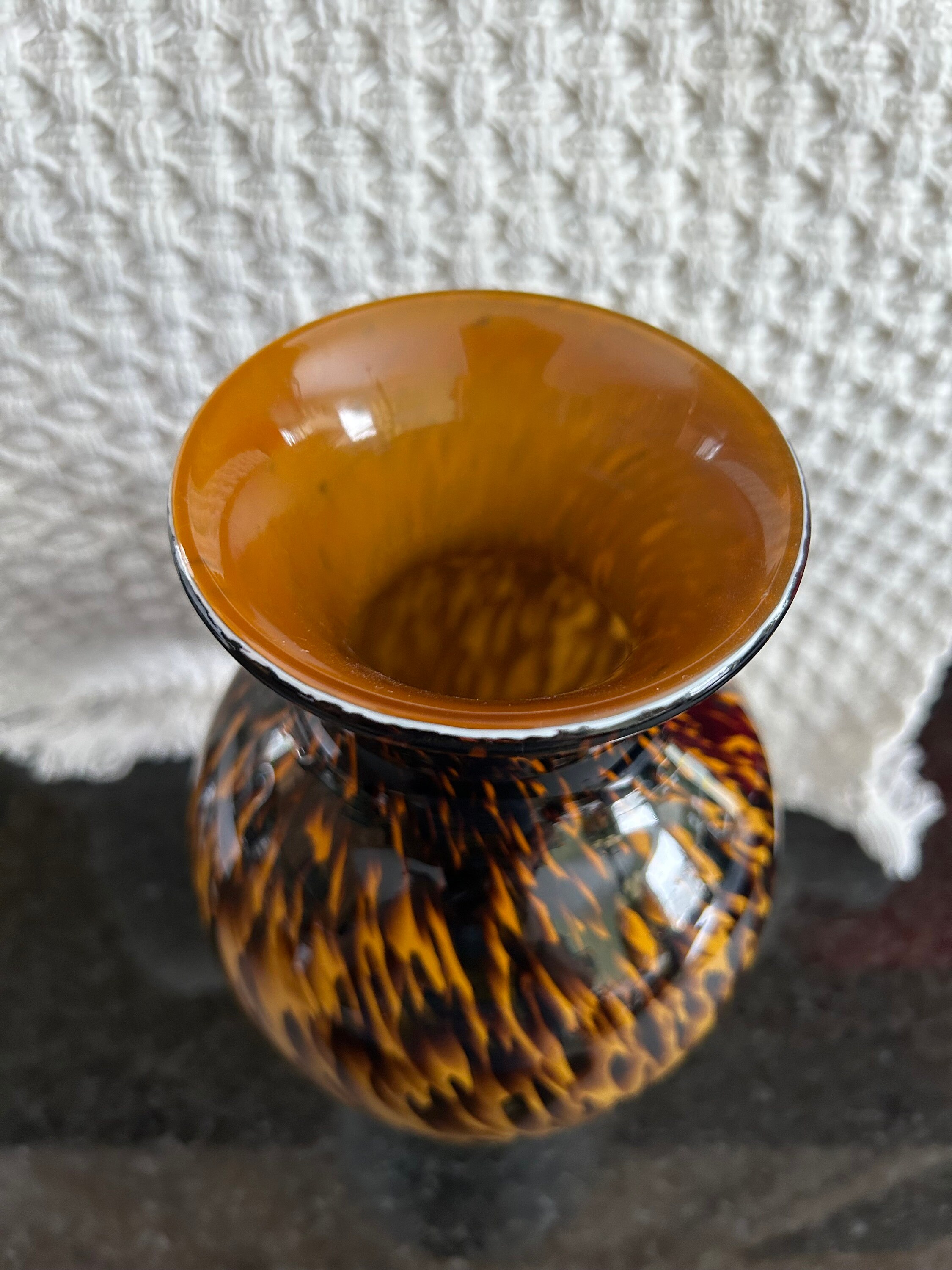 Beautiful Hand Blown Tortoise Glass Vase Amber Glass Heavy Quality ...