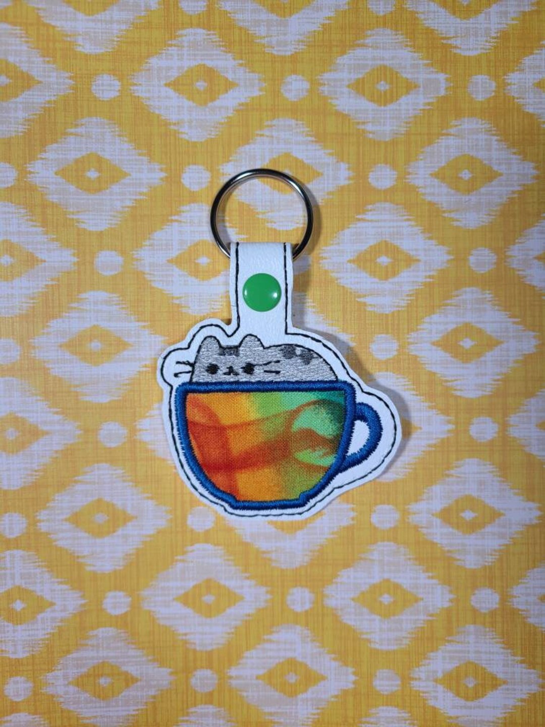 Kitty kit-tea in Teacup Snap Top Handmade Colorful - Etsy