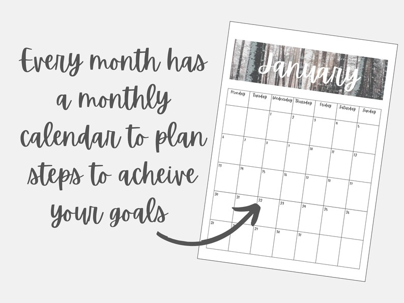 Personal Goals 2025 Calendar 2025 Monthly Planner Landscape Monday ...