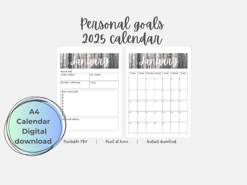 Personal Goals 2025 Calendar 2025 Monthly Planner Landscape Monday ...