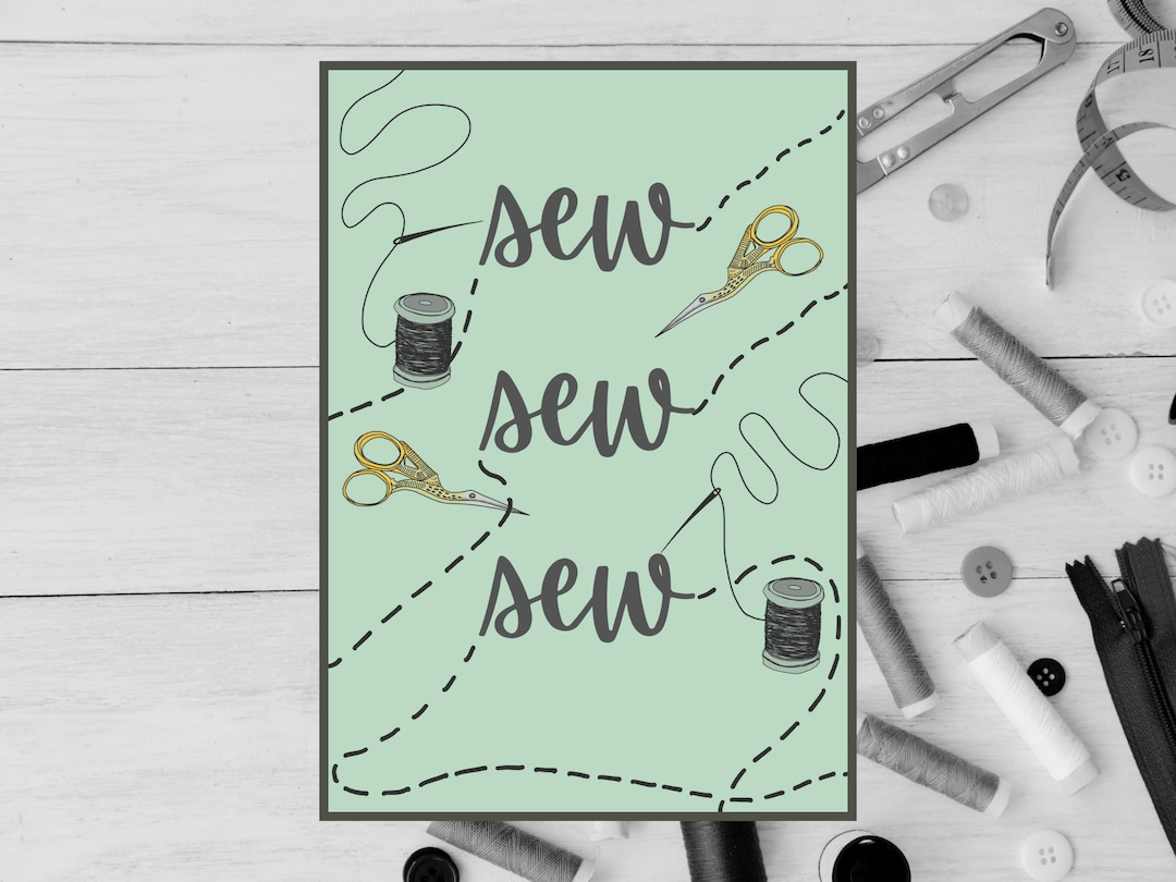 Sew Sew Sew Sewing Poster in Sage Green Digital Download Artwork ...